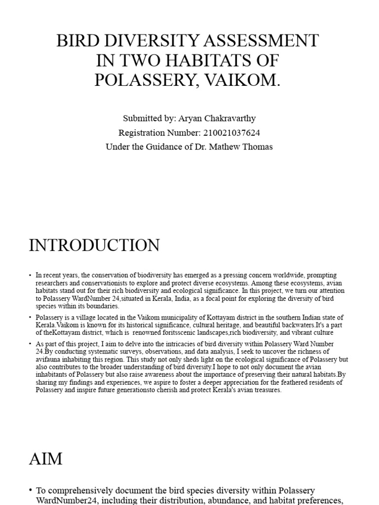 Bird Diversity Assessment in Two Habitats of Polassery | PDF ...