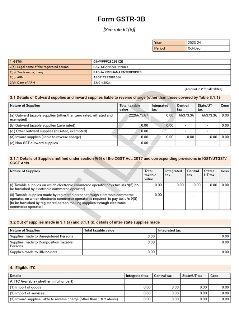 GSTR-3B Filing for Q3 2023-24 | PDF | Taxes | Money