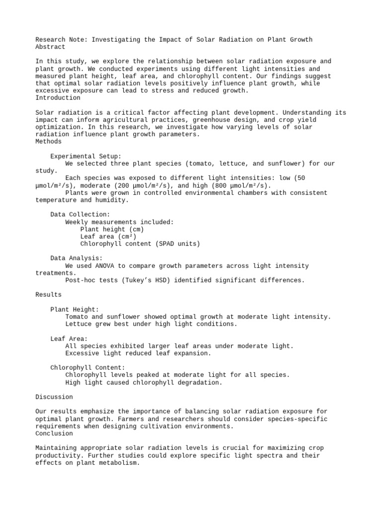 Solar Radiation's Effect on Plant Growth | PDF | Plants | Agriculture