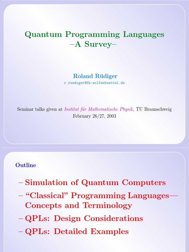 Roland Rudiger - Quantum Programming Languages:A Survey | PDF ...