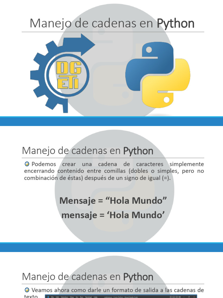 Manejo de Cadenas | PDF | Python (lenguaje de programación) | Notación