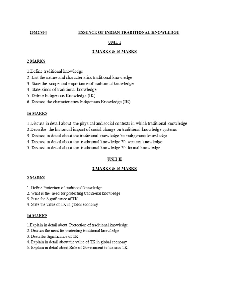 2 Marks And 16 Marks Pdf Traditional Knowledge Biodiversity 