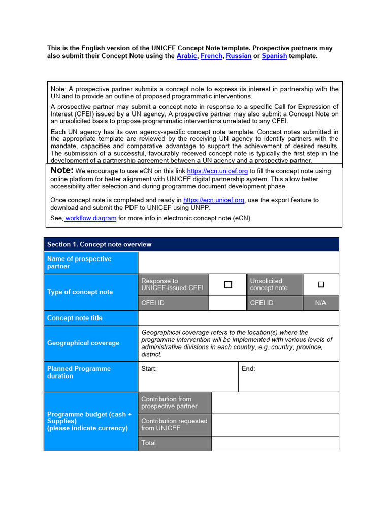 UNICEF Concept Note Template With Guideline QeITpKT | PDF | Performance ...