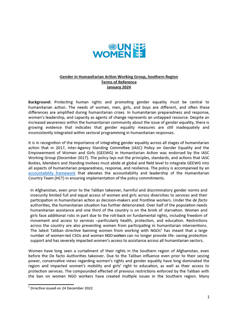 GiHA SR WG TORs Final Version Jan 2024 | PDF | Non Governmental Organization | Humanitarian Aid