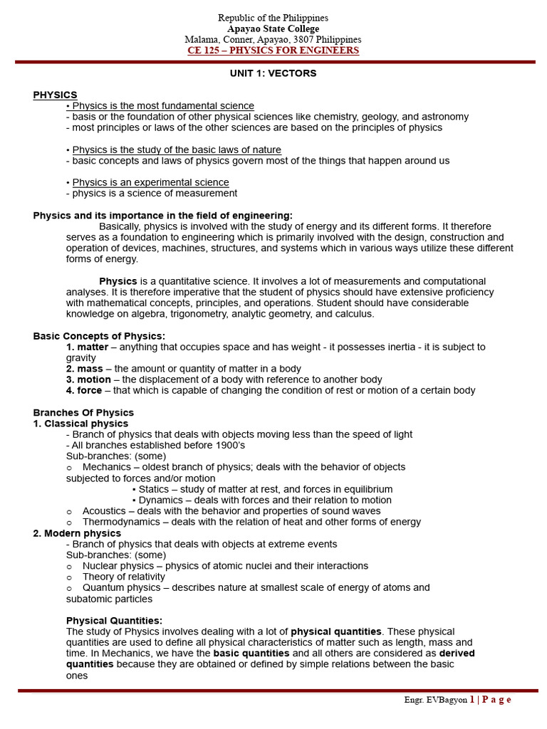 Physics-Unit-1-Vectors-Part-I | Download Free PDF | Physics | Euclidean ...
