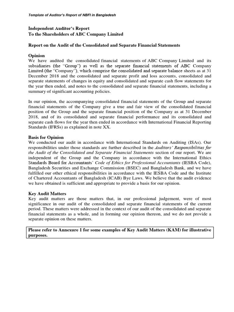 Auditor's Report Template for NBFI | PDF | Audit | Financial Audit