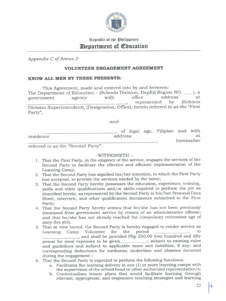 Volunteer Engagement Agreement | PDF