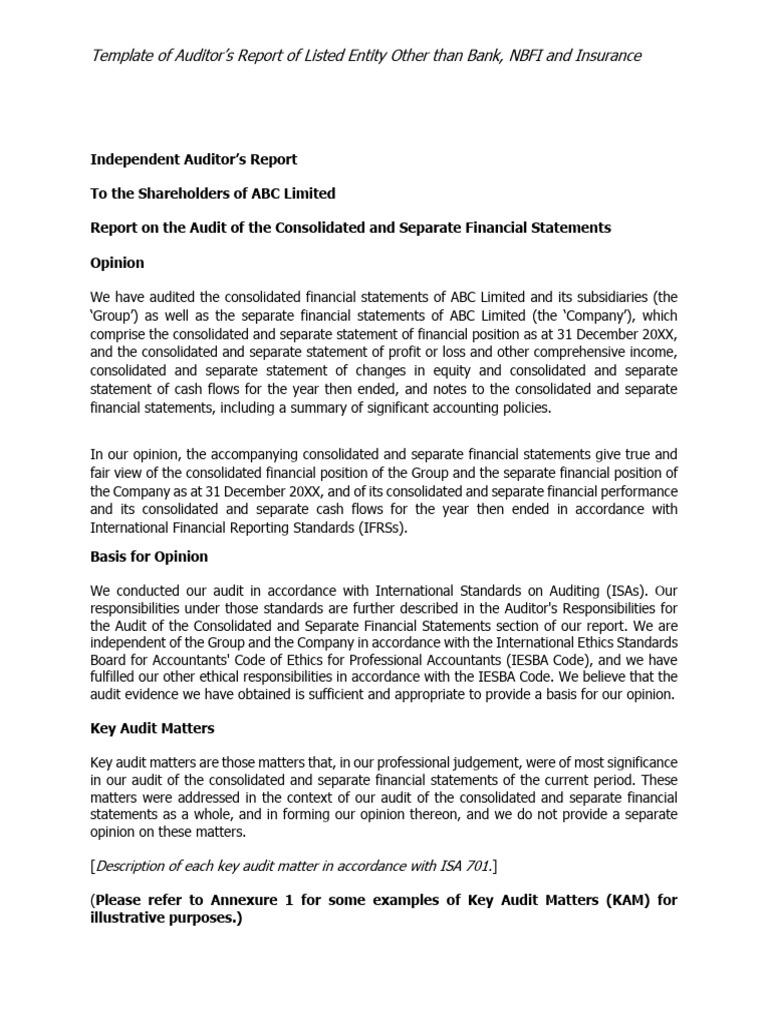 Auditor’s Report Template for Listed Entities | PDF | Audit | Financial Audit