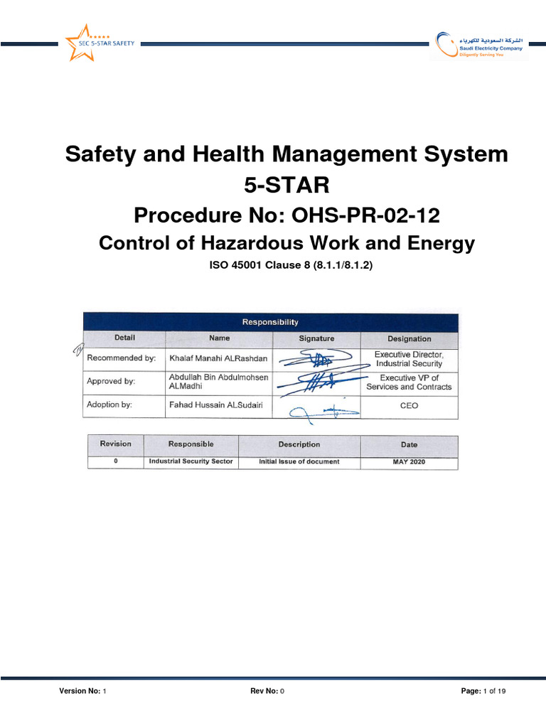 Hazardous Work Energy Control Procedures | PDF | Safety