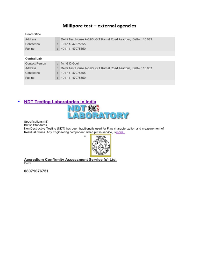 Millipore Test Pdf Laboratories Nondestructive Testing