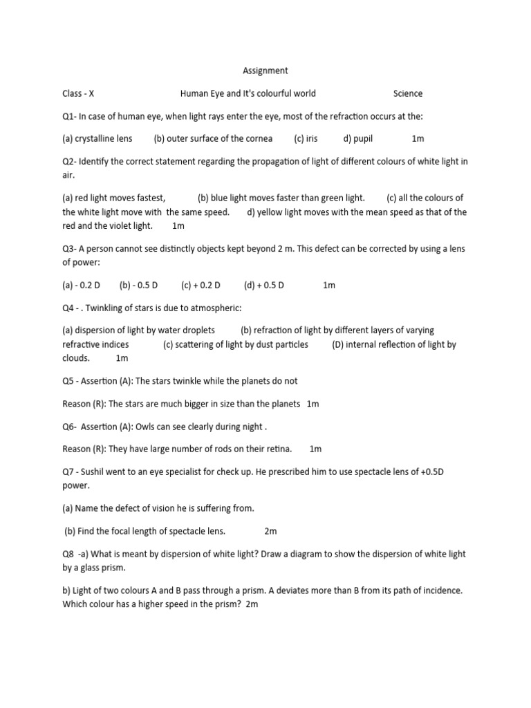 Assignment 5 X | PDF | Eye | Light