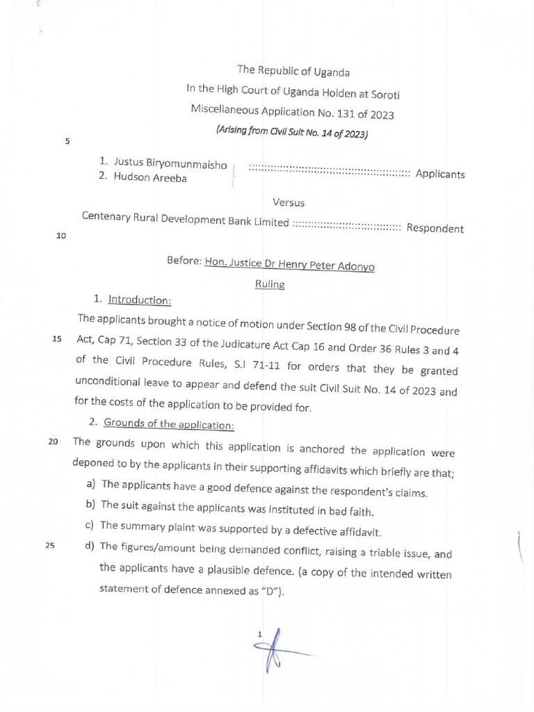 Justus Biryomunmaisho and Anor Vs Centenary Rural Development Bank ...