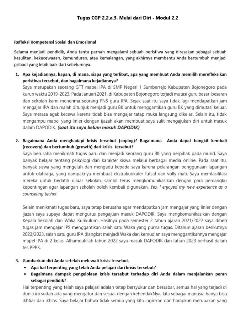 Tugas CGP 2.2.a.3. Mulai Dari Diri - Modul 2.2 | PDF | Kesehatan Holistik
