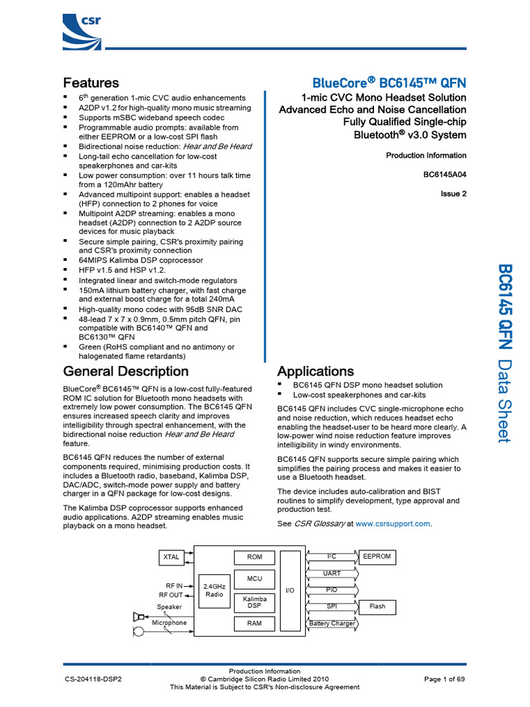 BC6145-CSR | PDF | Microcontroller | Bluetooth