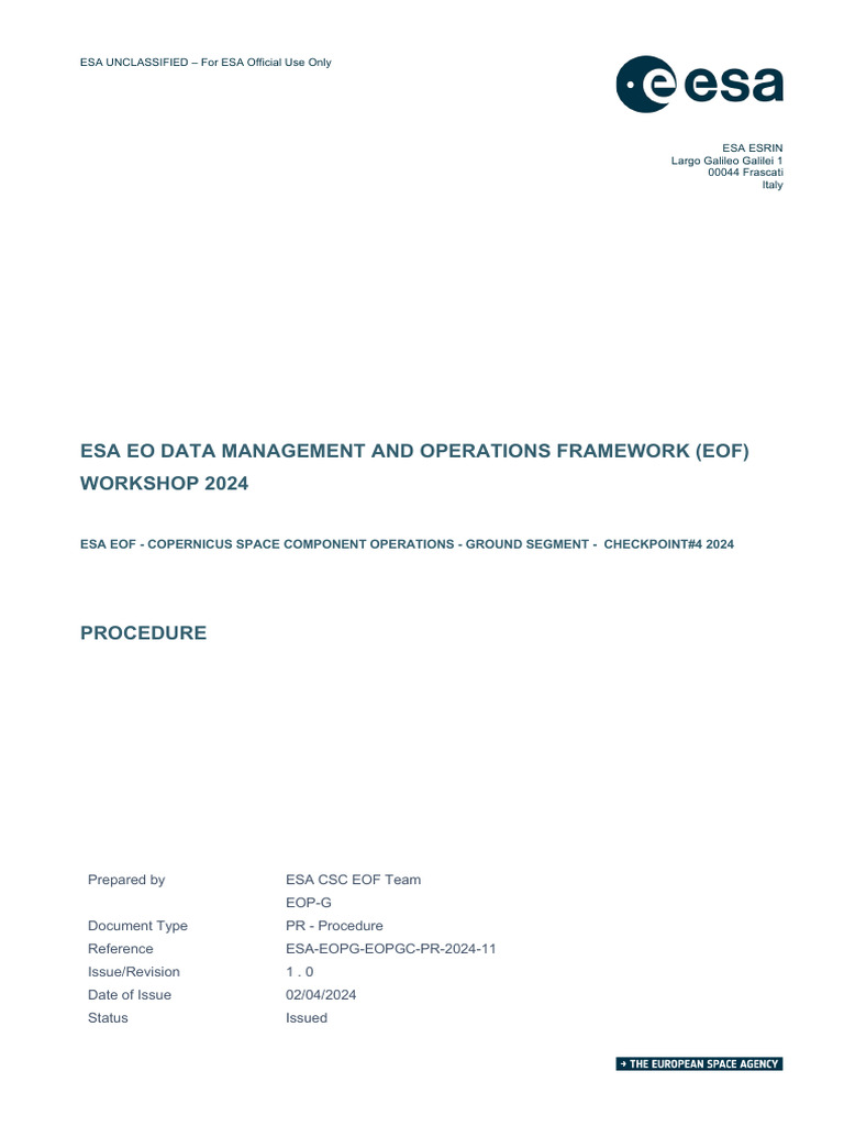 ESA EO Data Management and Operations Framework Workshop 2024 Procedure V1.0 | PDF | Computing
