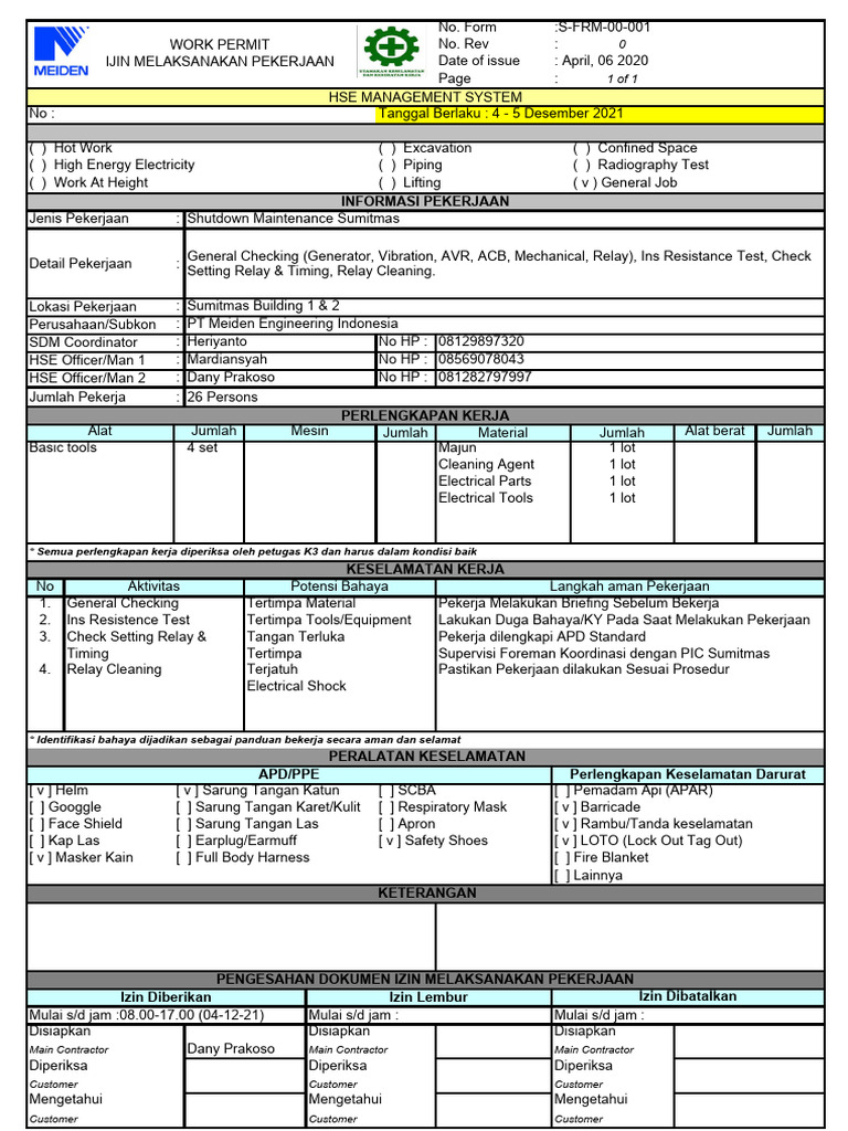 General Work Permit SDM Sumitmas 2021 | PDF