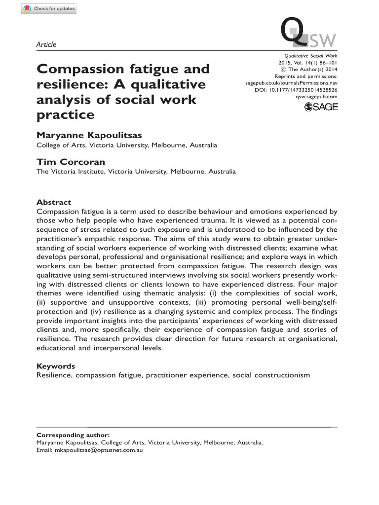 Compassion Fatigue and Resilience - A Qualitative Analysis of Social ...