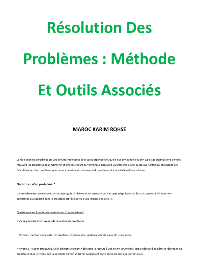 Résolution de Problèmes : Méthodes et Outils | PDF | Six Sigma ...