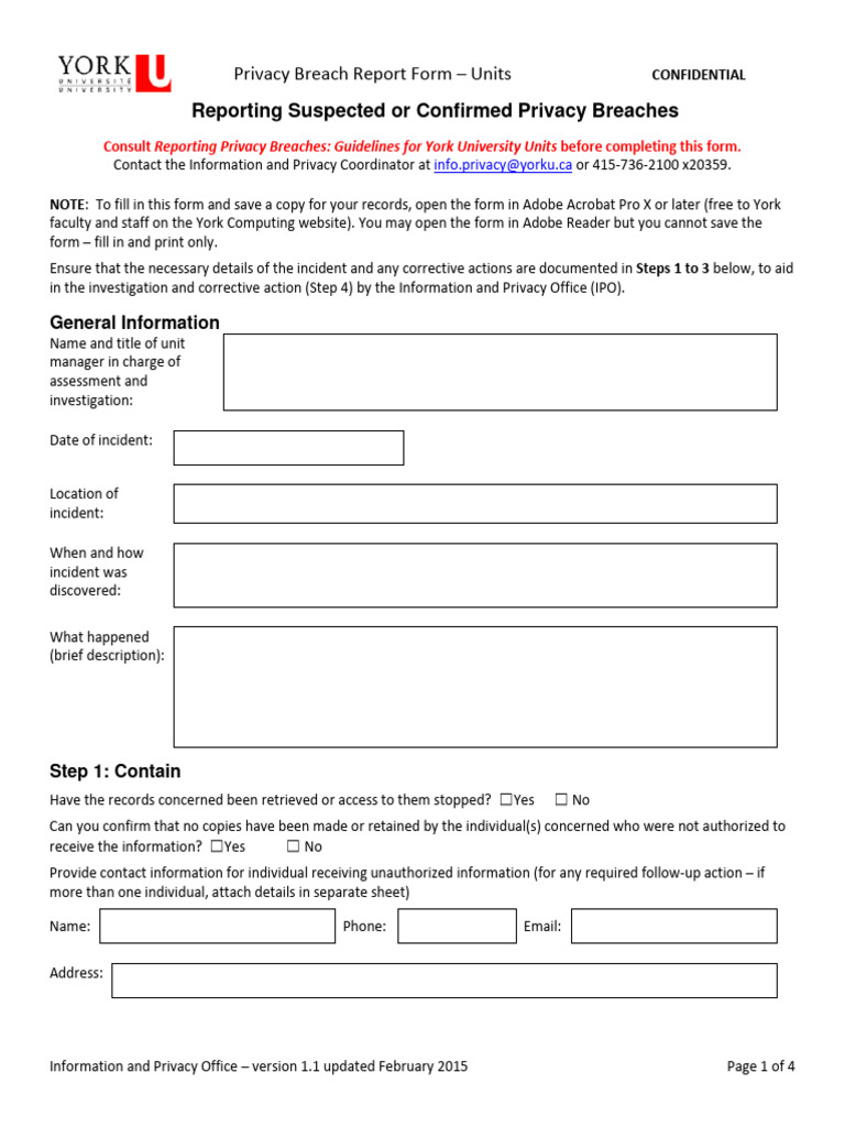 Privacy Breach Report Form | Download Free PDF | Risk | Privacy