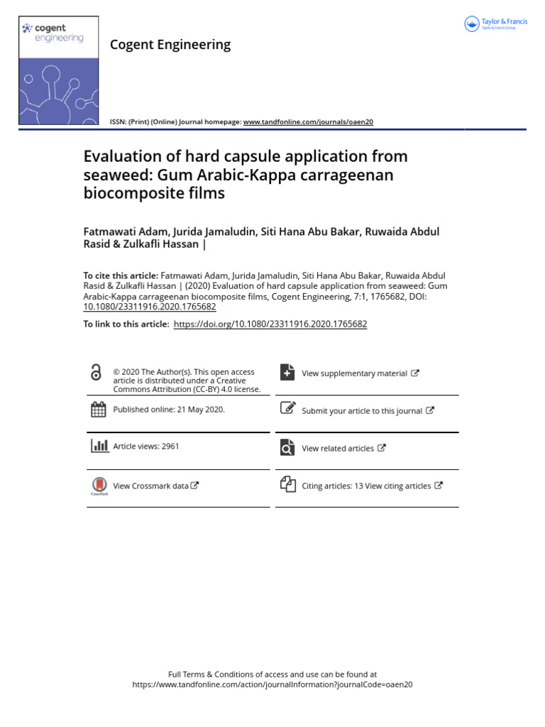 Evaluation of Hard Capsule Application From Seaweed Gum Arabic-Kappa ...