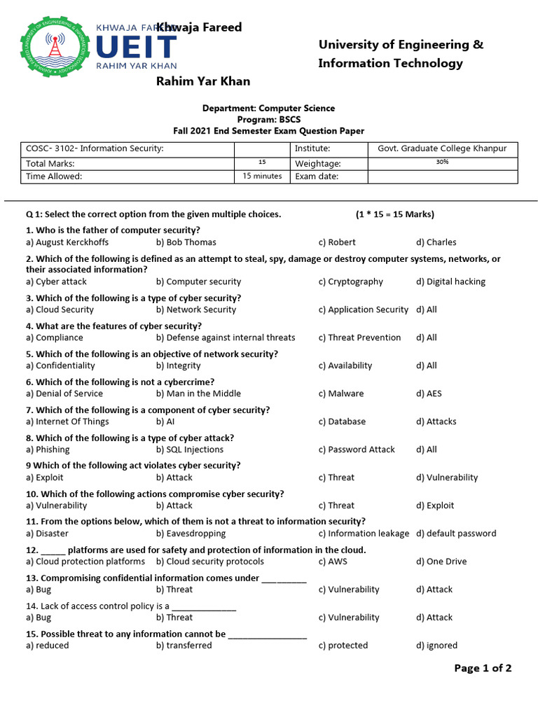Info Sec Paper1 | Download Free PDF | Security | Computer Security