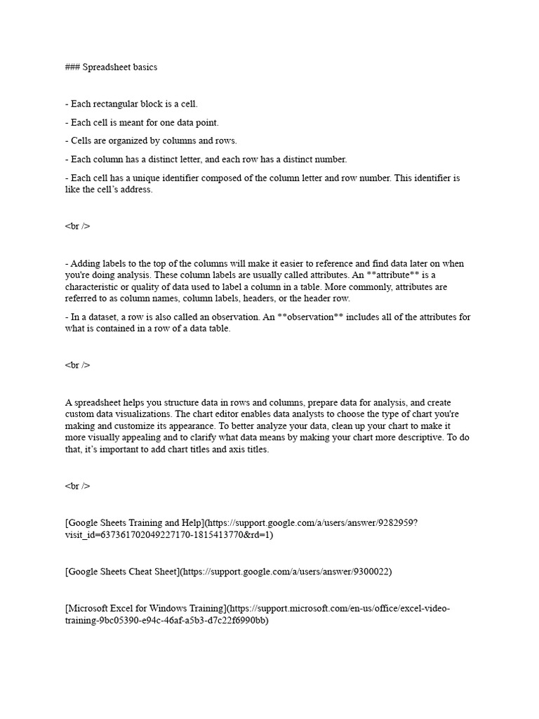 Spreadsheet Basics Pdf Sql Spreadsheet