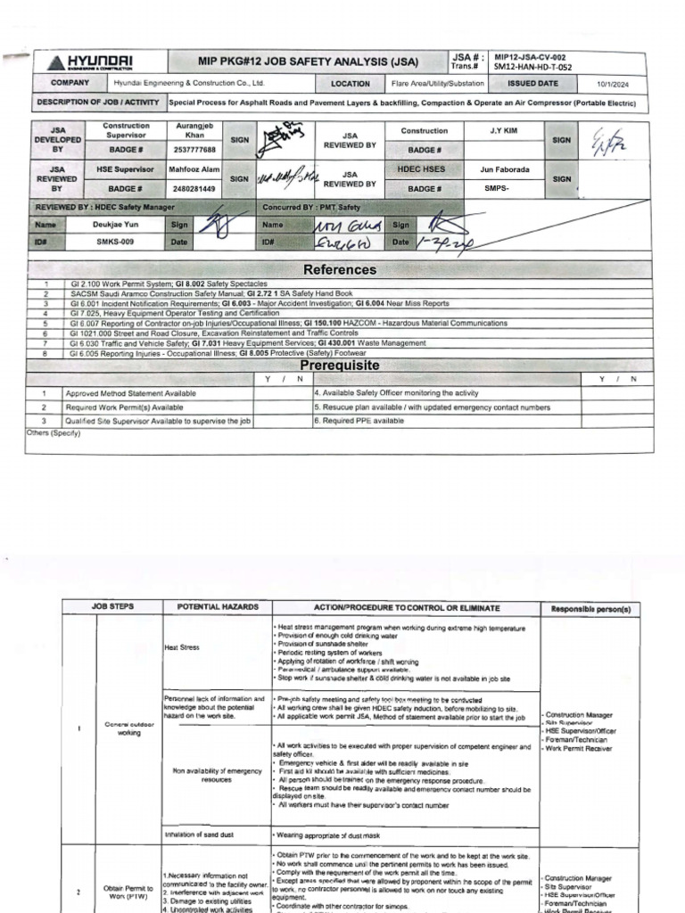 JSA For Asphalt Works | PDF