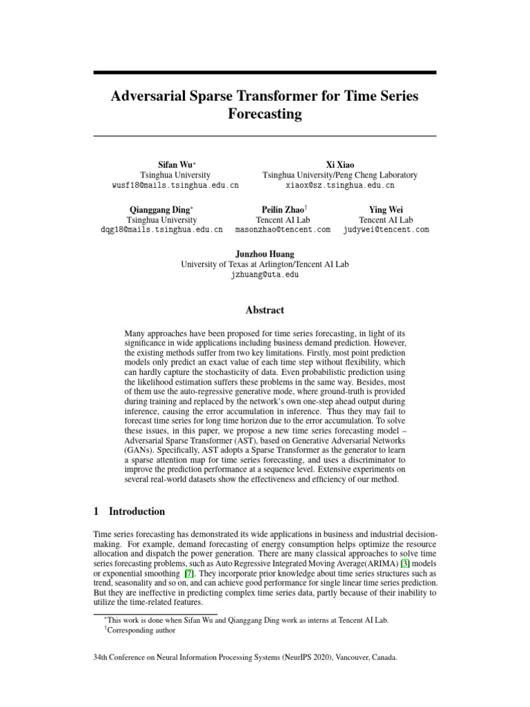 Adversarial Sparse Transformer For Time Series Forecasting | PDF | Time Series | Forecasting