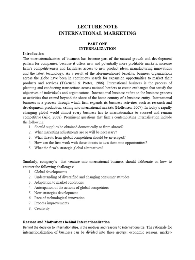 Lecture Note On International Marketing | PDF | Internationalization ...