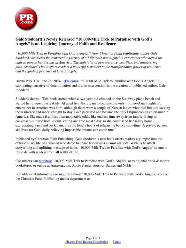 Gale Stoddard's Newly Released "10,000-Mile Trek To Paradise With God's ...