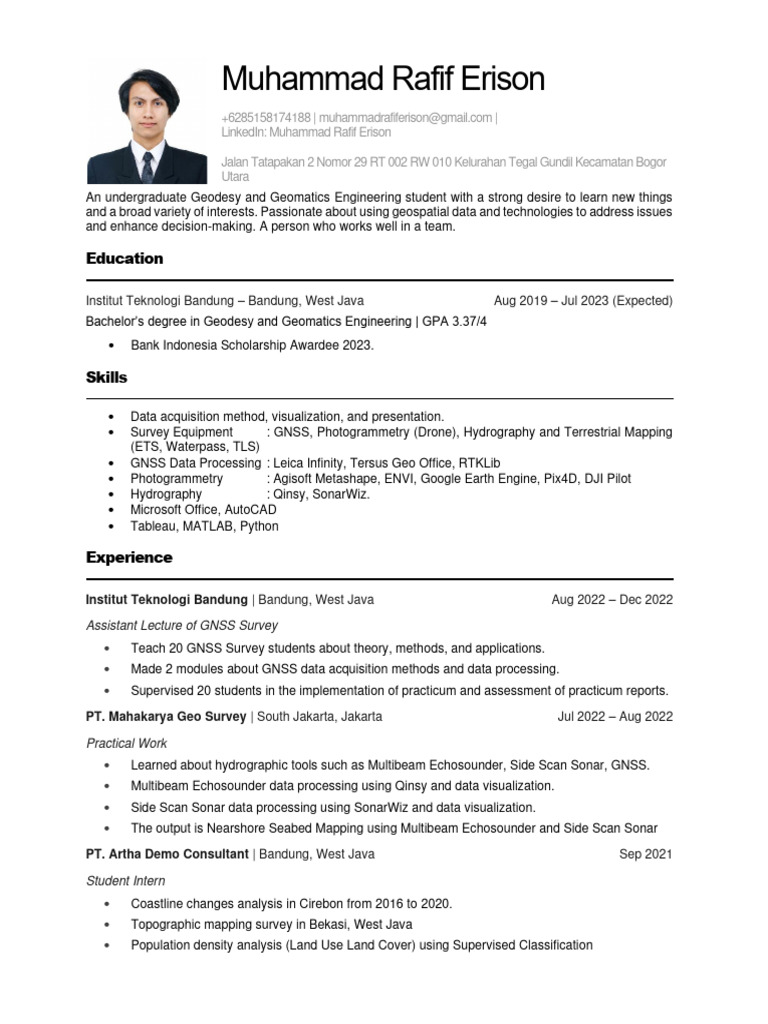 Curriculum Vitae Muhammad Rafif Erison 231231 085539 | PDF | Hydrography | Geomatics