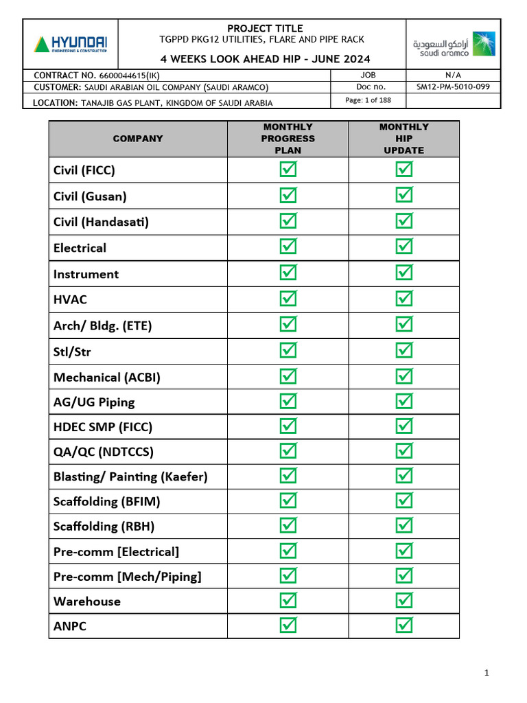 SM12-PM-5010-0XX_3 or 4 Weeks Look Ahead HIP- June 2024 Draft | PDF | Hazards | Risk