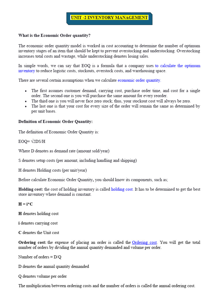 Understanding Economic Order Quantity (EOQ) | PDF | Warehouse | Inventory