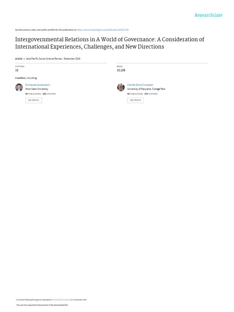 Intergovernmental Relations in A World o | PDF | Governance | Policy