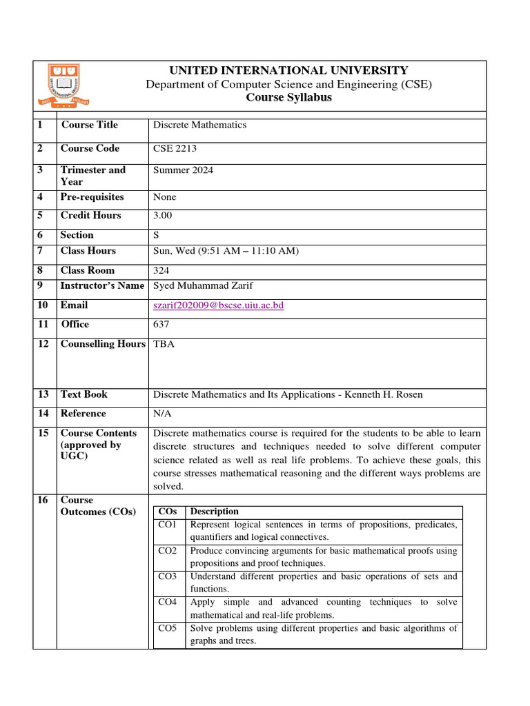 CSE 2213 Course Outline | Download Free PDF | Mathematics | Discrete Mathematics