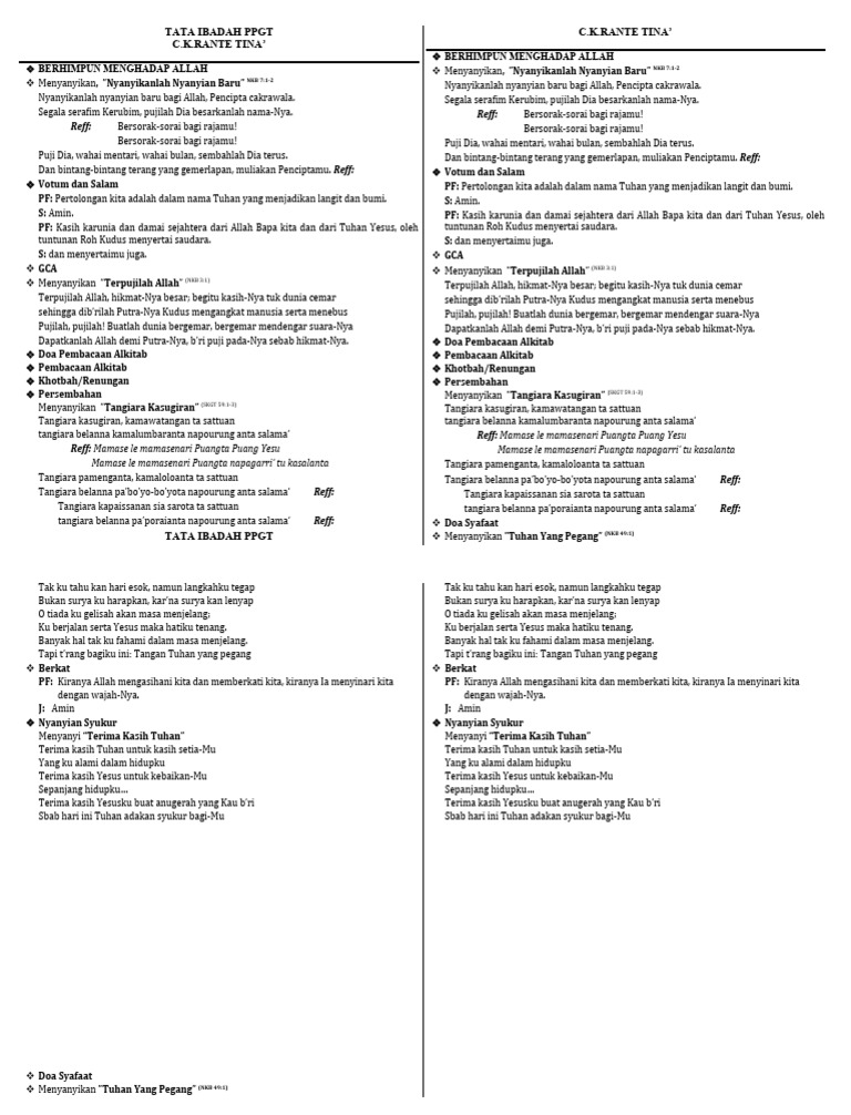Tata Ibadah PPGT Lagu NKB | PDF