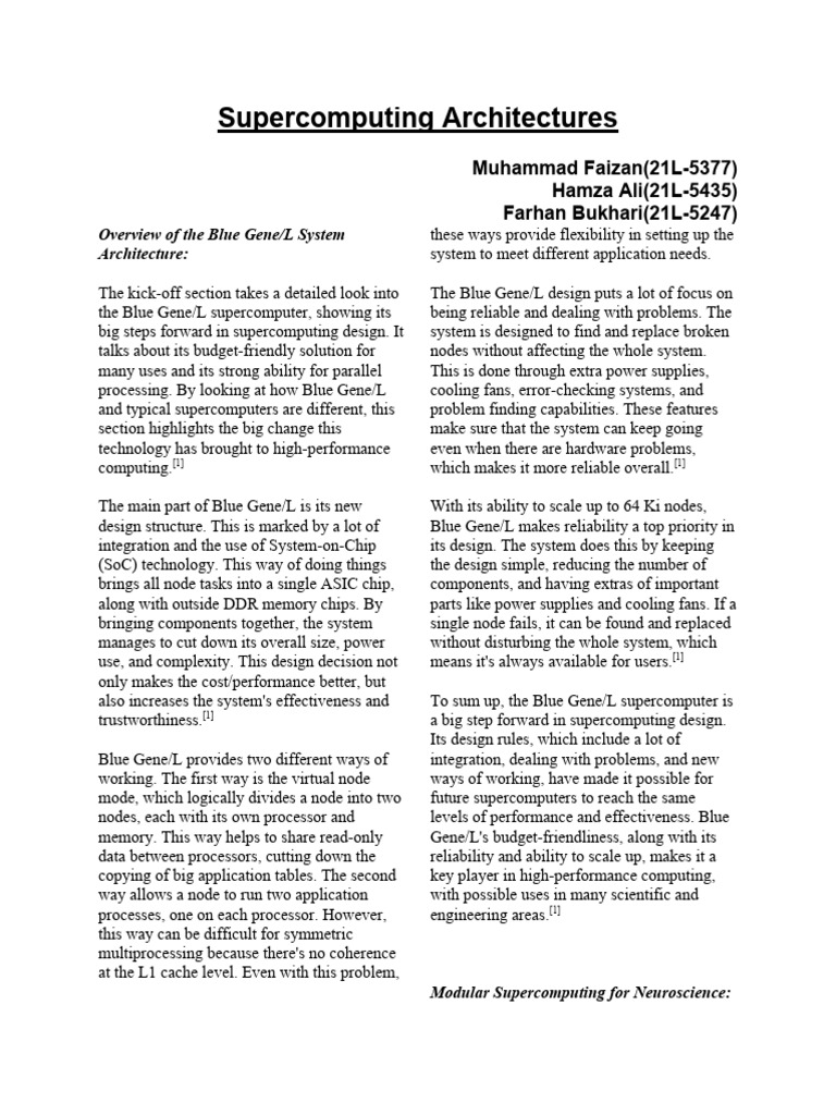 Supercomputing Architectures - Literature Review | PDF | Supercomputer | Computer Cluster