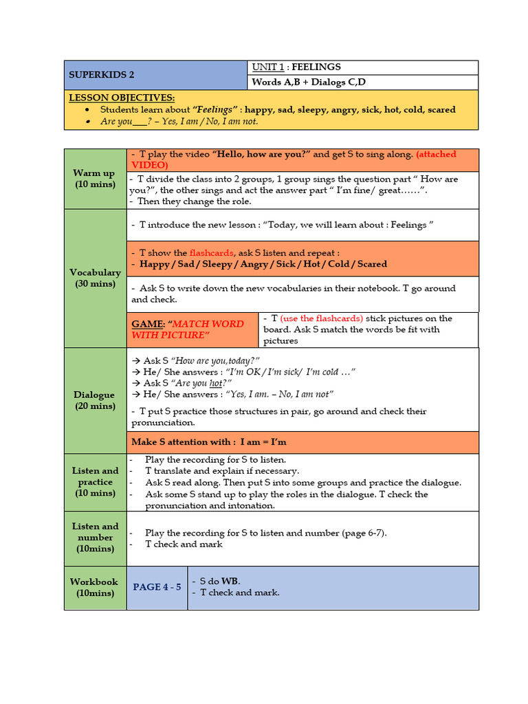 SUPERKIDS 2 _ Lesson Plan | Download Free PDF | Human Communication ...