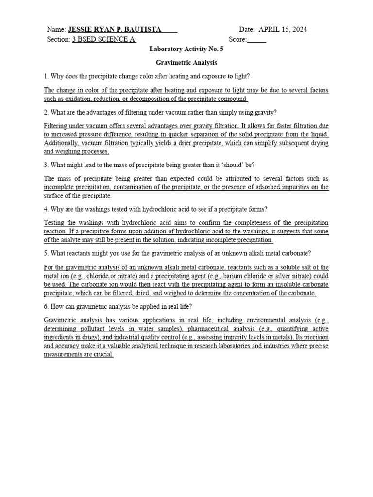 Laboratory Activity No5. B | PDF | Precipitation (Chemistry) | Physical ...
