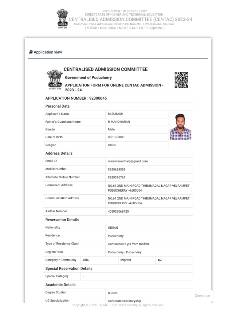 CENTAC - Govt. of Puducherry | PDF | Master Of Business Administration