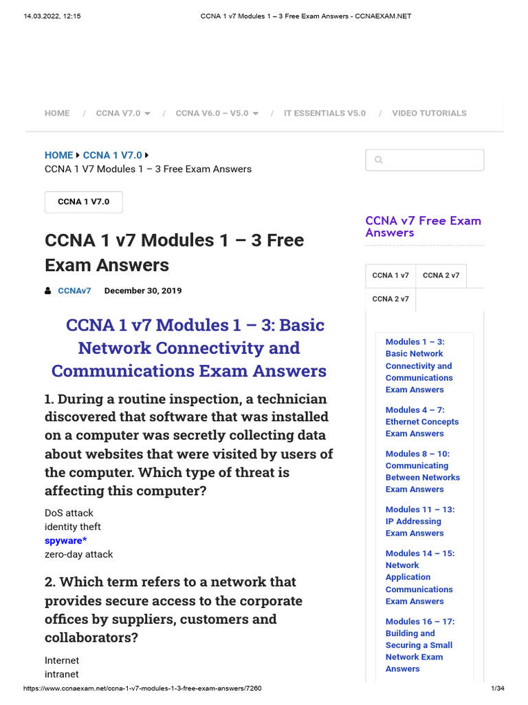 Ccna 1 v7 Modules 1 3 Free Exam Answers Ccnaexam | PDF | Computer ... Ccna 1 v7 Modules 1 3 Free Exam Answers Ccnaexam | PDF | Computer ...