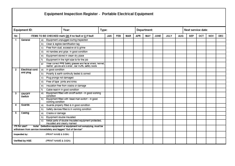 Electric Equipment - Equipment Inspection Register2 | PDF