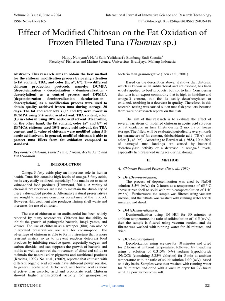 Effect of Modified Chitosan On The Fat Oxidation of Frozen Filleted ...
