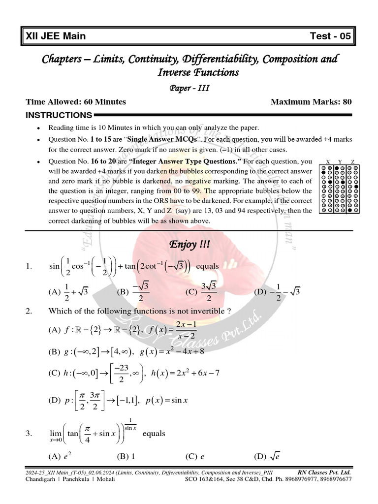 2024-25_XII Main_(T-05)_02.06.2024 (Limits, Continuity, Differentiability, Composition and ...