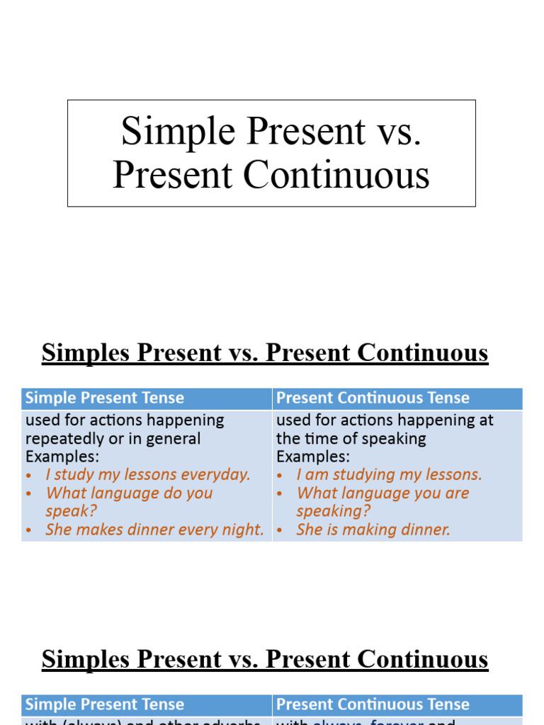 Simple Present VS Present Continuous Tense | PDF | Languages | Foreign Language Studies