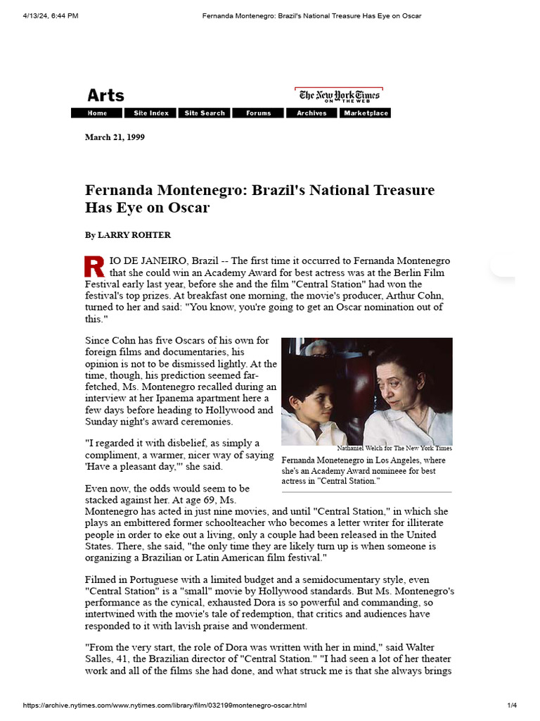 Fernanda Montenegro - Brazil's National Treasure Has Eye On Oscar | PDF ...