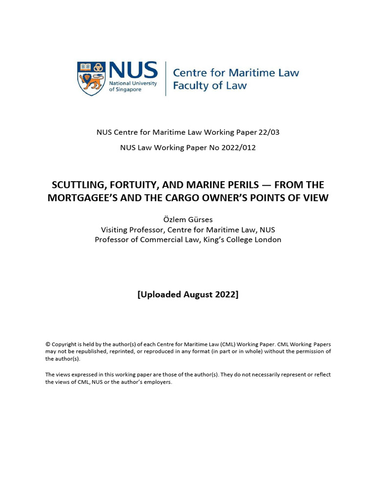 Scuttling, Fortuity, and Marine Perils | PDF | Burden Of Proof (Law ...