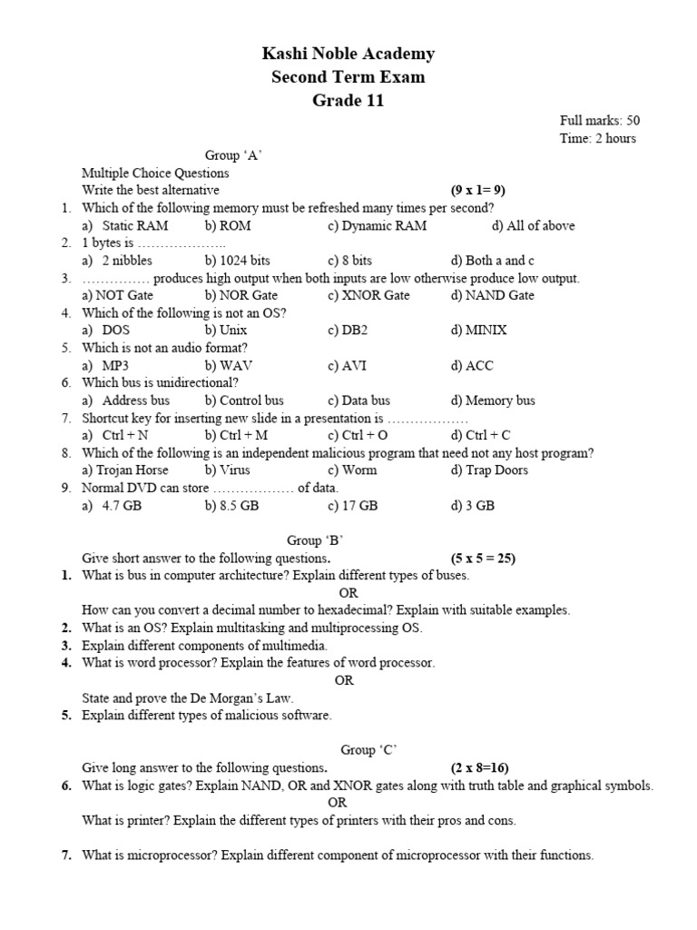 Grade11 2080-2nd | PDF | Operating System | Random Access Memory