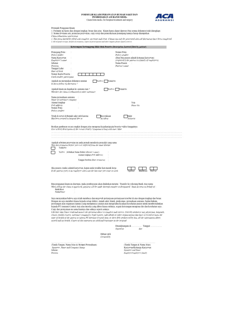 In-Patient Claim Form ACA | PDF
