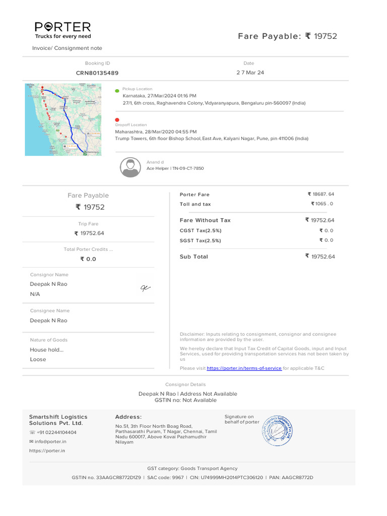 Porter Packers To Pune | PDF | Government Finances | Taxes